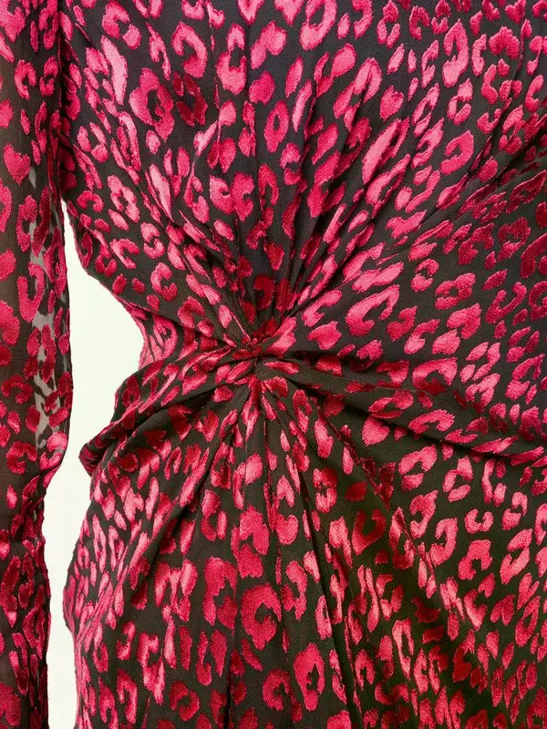 Saint Laurent Gathered Leopard Print Mini Dress