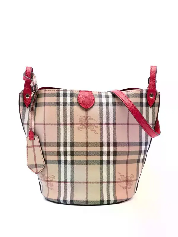 Burberry Haymarket Check Coated Canvas Lorne Bucket Bag - Red