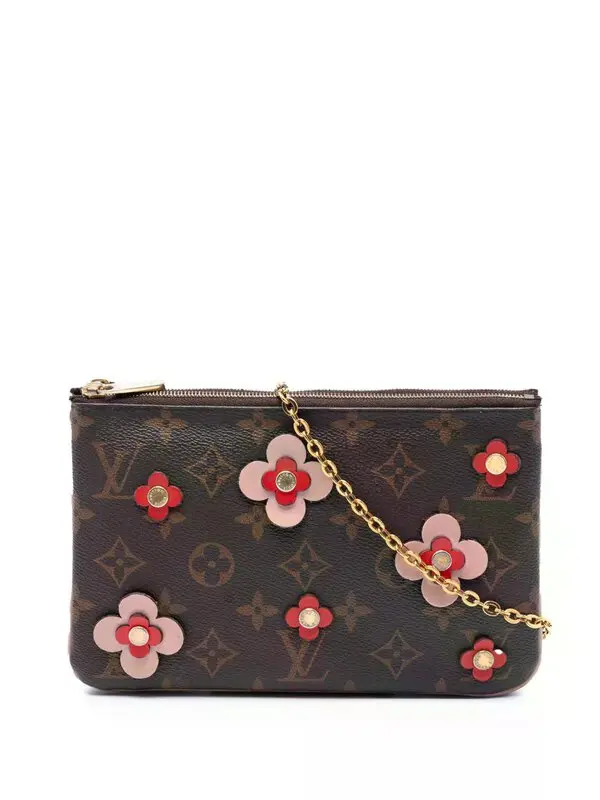 LOUIS VUITTON Monogram Blooming Flowers Double Zip Pochette Crossbody Bag - Brown