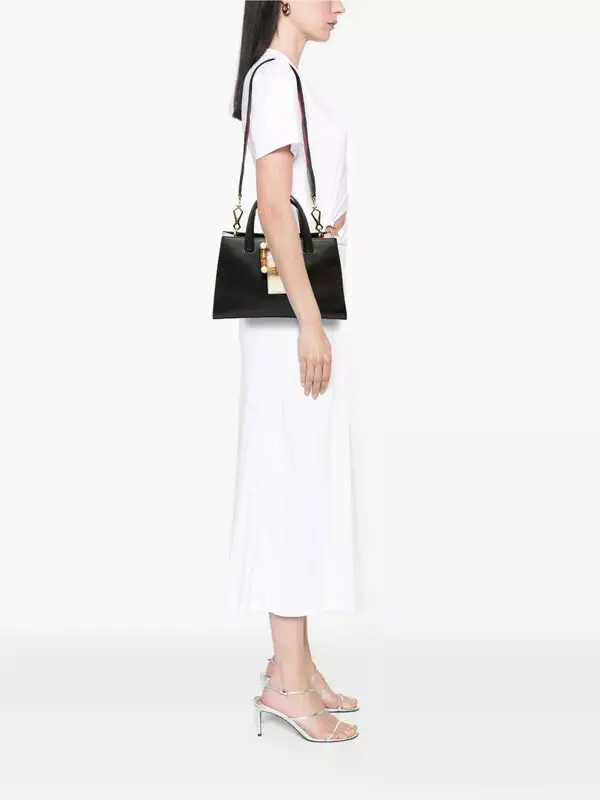 Gucci Calfskin Bamboo Buckle Web Top Handle Bag - Black