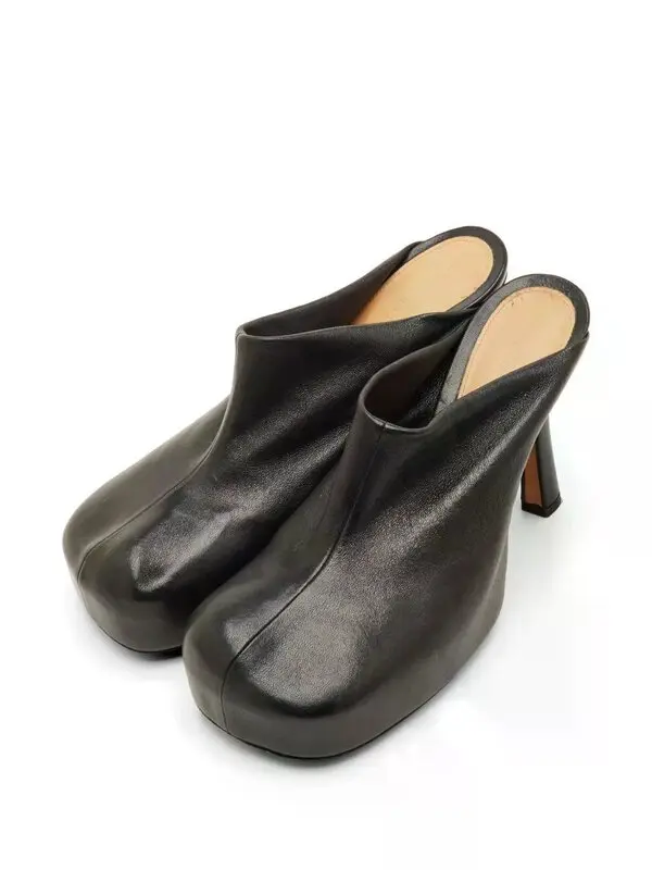 Bottega Veneta Leather Square Toe Mules - Black