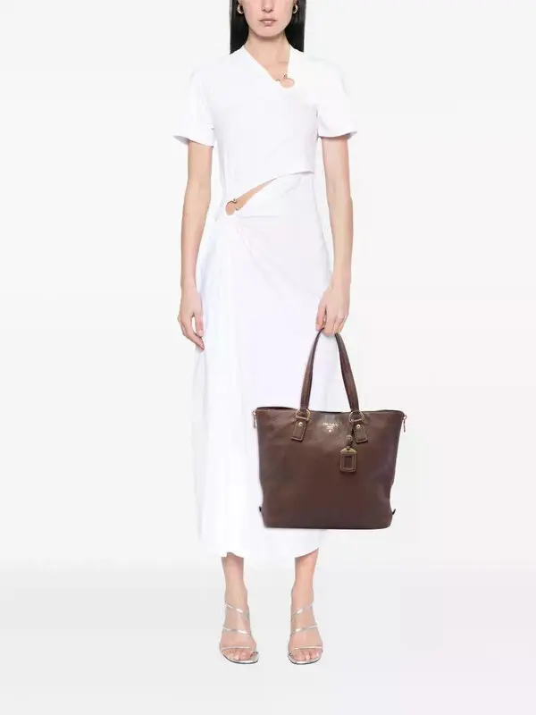 Prada Vitello Daino Side Zip Shopper Tote Bag