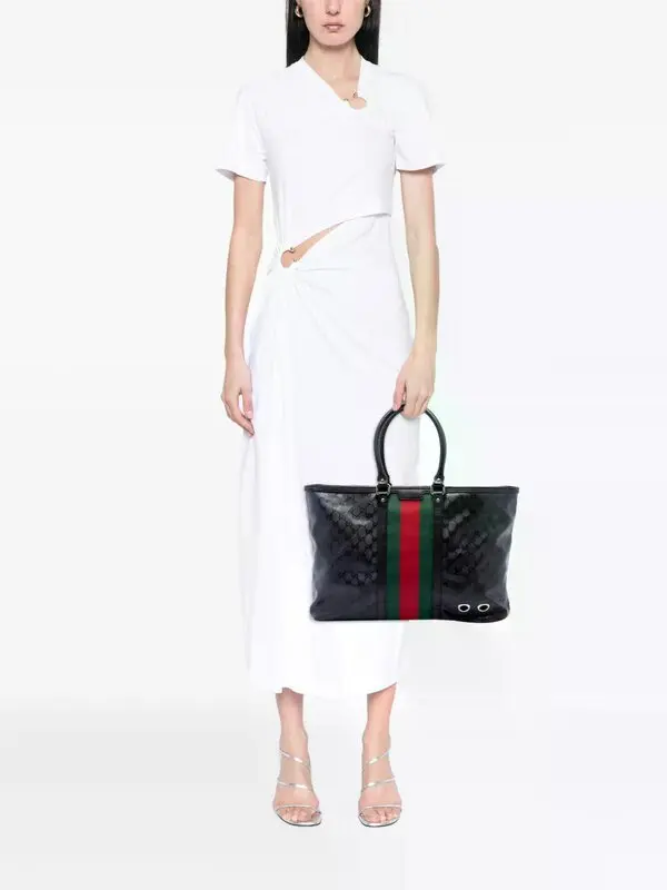 Gucci Large Gg Imprimé Web Tote Bag - Black