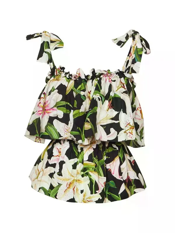 Dolce & Gabbana Floral-print Ruffle Detail Blouse - Black