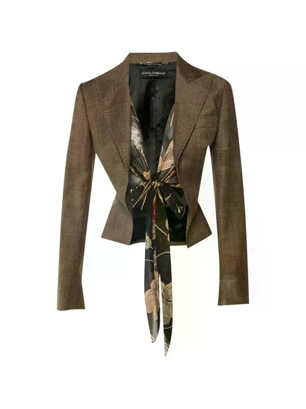 Dolce & Gabbana Tie-detail Check-print Blazer - Brown