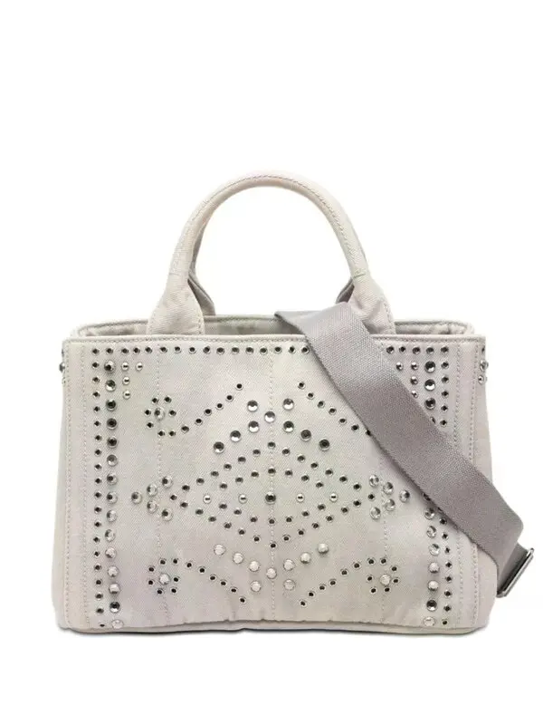 Prada Canapa Bijoux And Grommet Satchel - Grey
