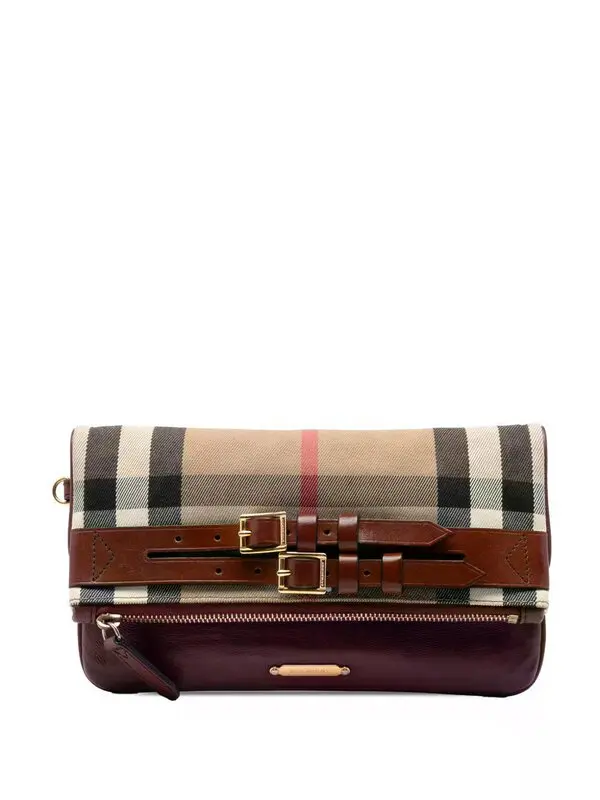 Burberry House Check Canvas And Leather Adeline Fold Over Wristlet Clutch Bag - Neutrals