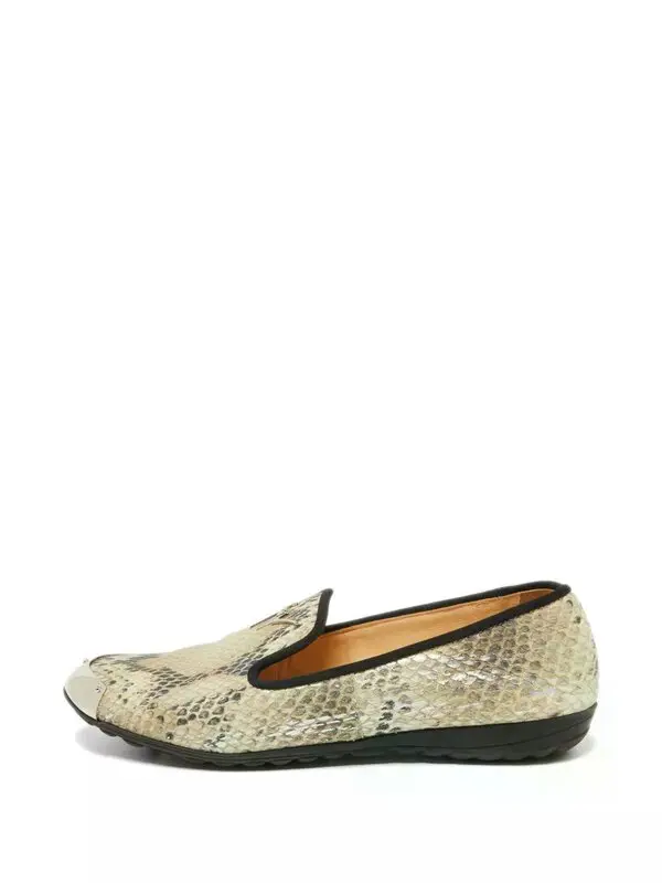 GIUSEPPE ZANOTTI Python-embossed Leather Slippers - Neutrals