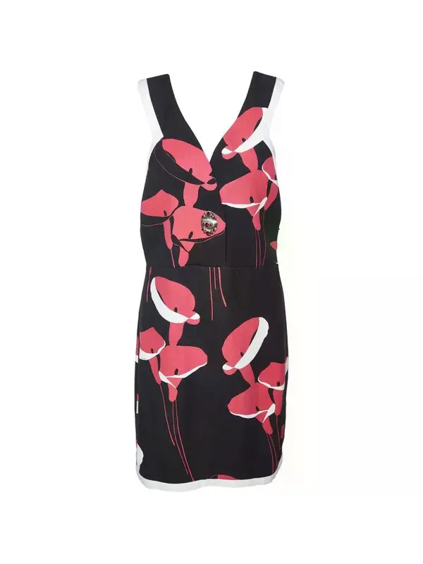 Miu Miu Floral-print Turn-lock Mini Dress - Black