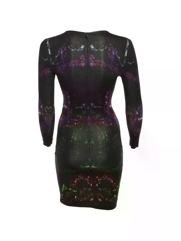 Alexander McQueen Fitted Midi Dress With Abstract Print - Black