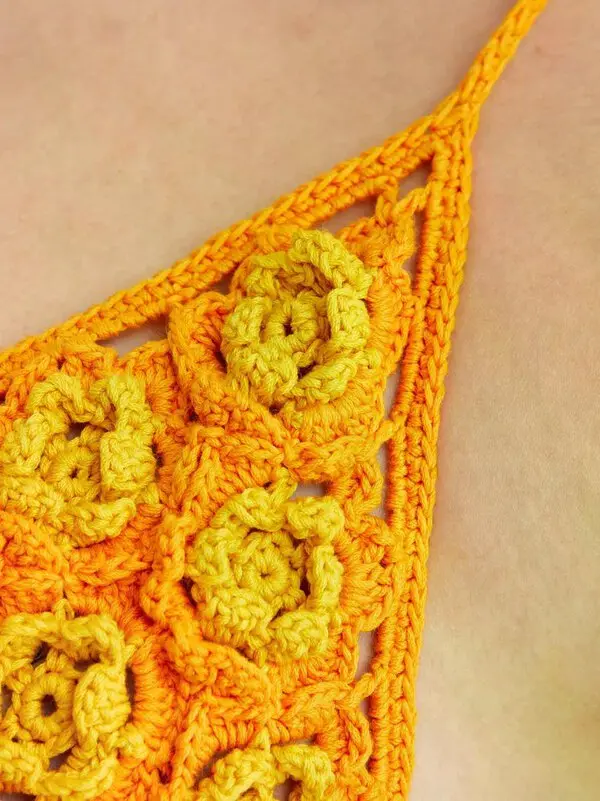 Cult Gaia Alivia Floral Appliqué Crochet Bikini Top - Orange