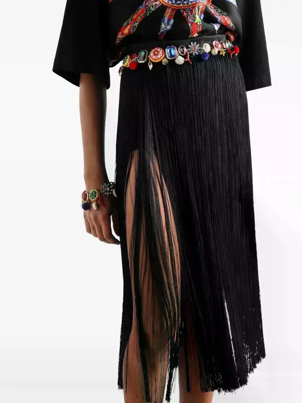 Dolce & Gabbana Long Fringed Satin Skirt