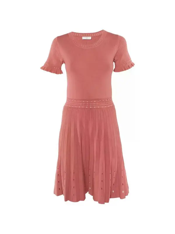 Sandro Eyelet Pleated Midi Dress - Pink