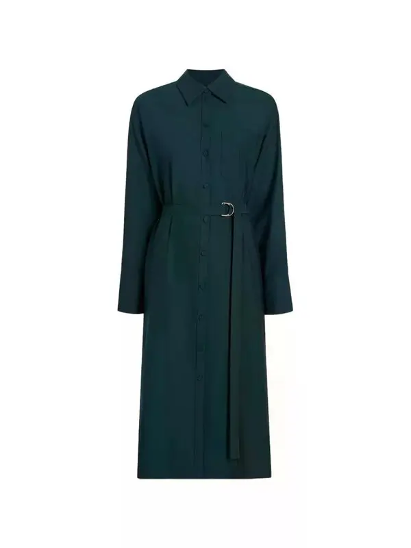 Another Tomorrow Midi Belted Merino Wool Shirt Dress - Green