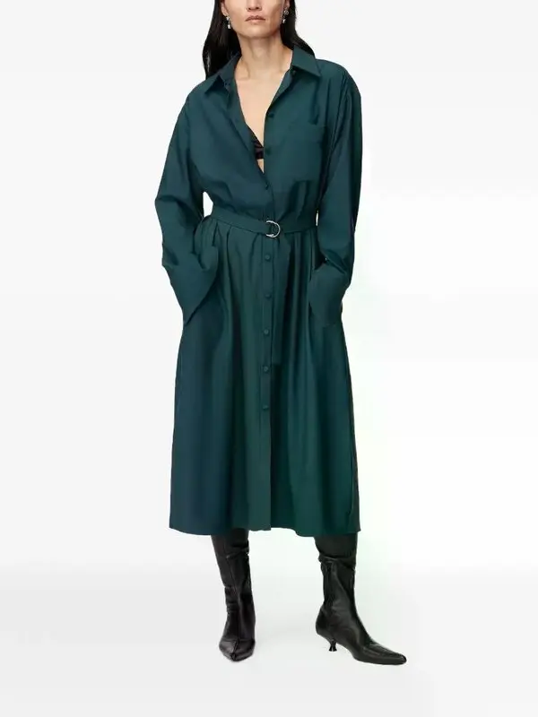 Another Tomorrow Midi Belted Merino Wool Shirt Dress