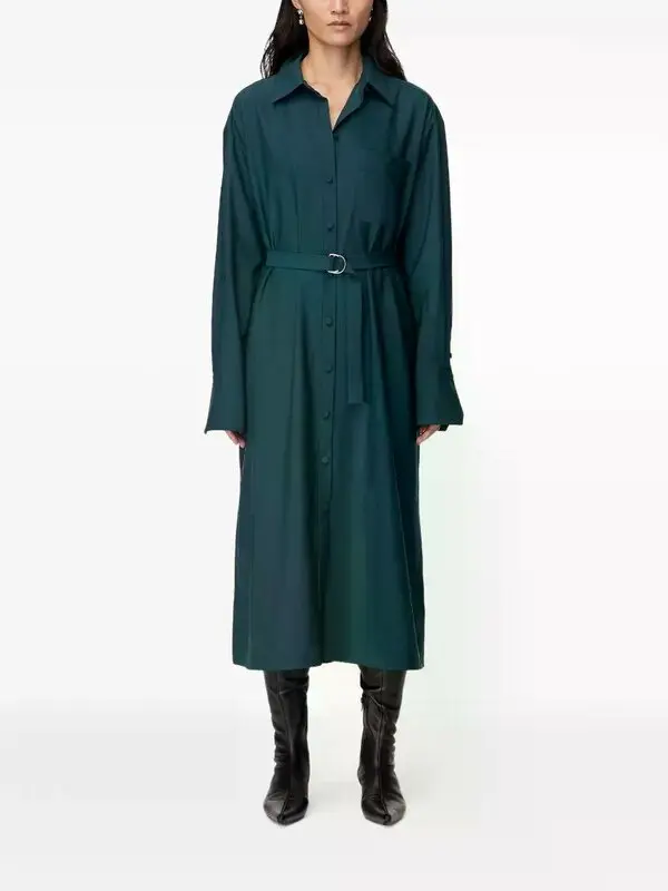 Another Tomorrow Midi Belted Merino Wool Shirt Dress