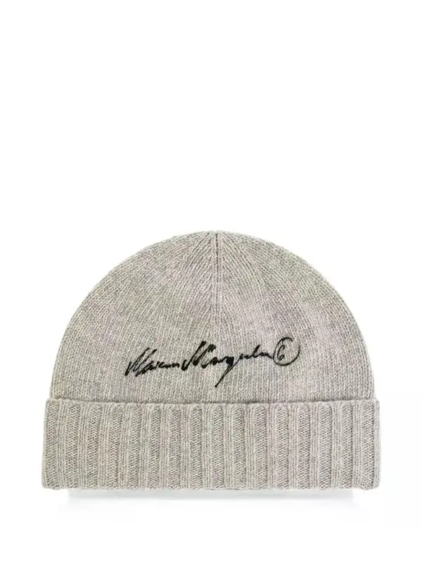 MAISON MARGIELA Embroidered Ribbed-knit Beanie Hat - Grey