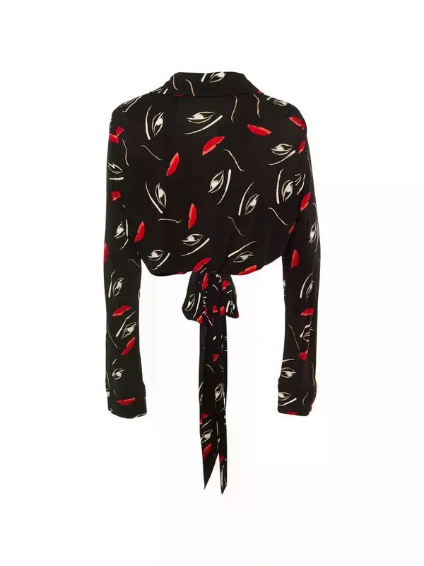 Diane Von Furstenberg Floating Face And Lip Print Wrap Top