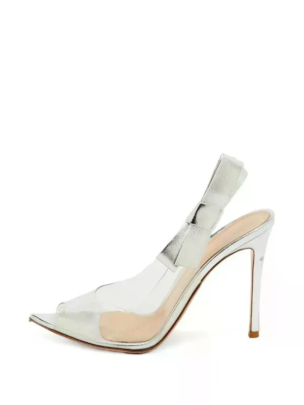 GIANVITO ROSSI Silver Metallic Bow Detail Pointed Toe Sandals - White