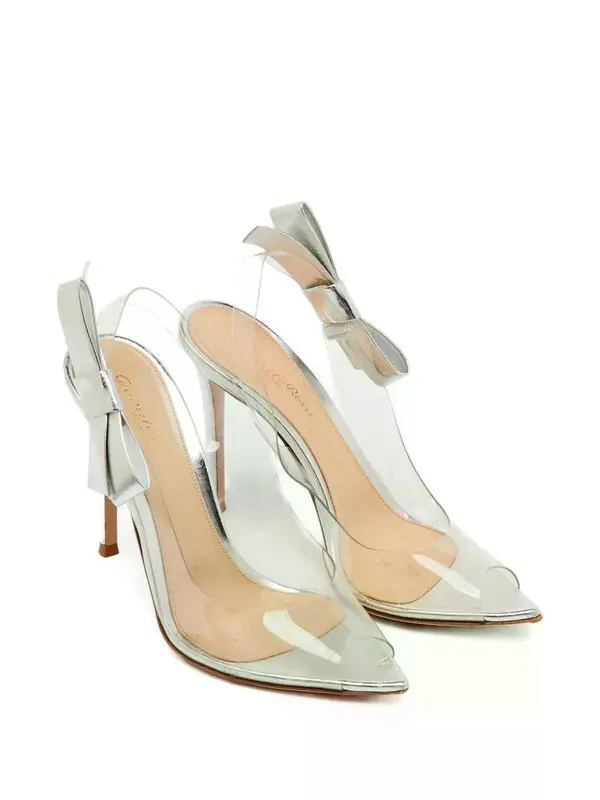 GIANVITO ROSSI Silver Metallic Bow Detail Pointed Toe Sandals