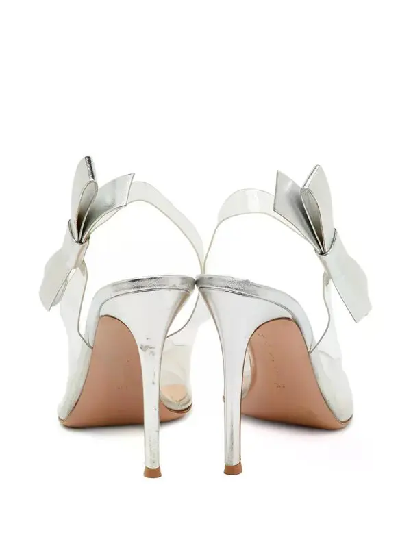 GIANVITO ROSSI Silver Metallic Bow Detail Pointed Toe Sandals