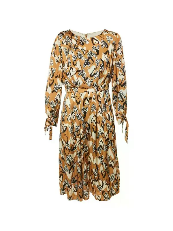 Paule Ka Heart-print Satin Midi Dress - Neutrals