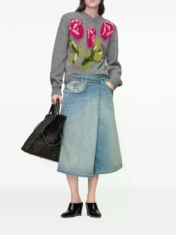 MAISON MARGIELA Floral Intarsia V-neck Sweater - Grey