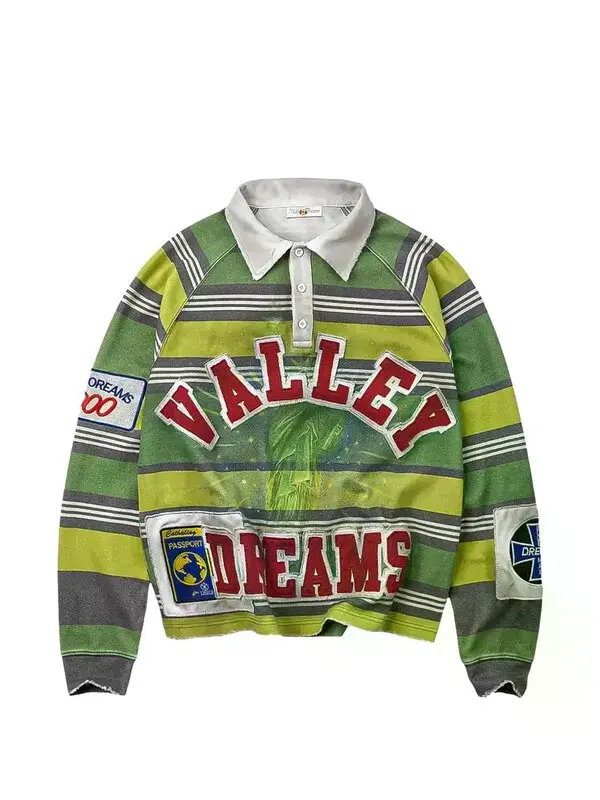 VALE FOREVER Jerry Striped Long-sleeve Polo Shirt - Green