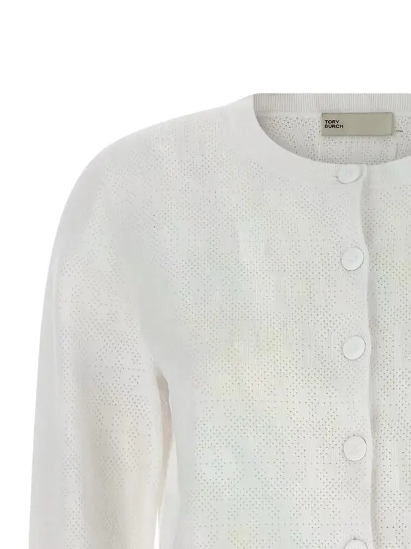 Tory Burch Pointelle Crew-neck Cardigan