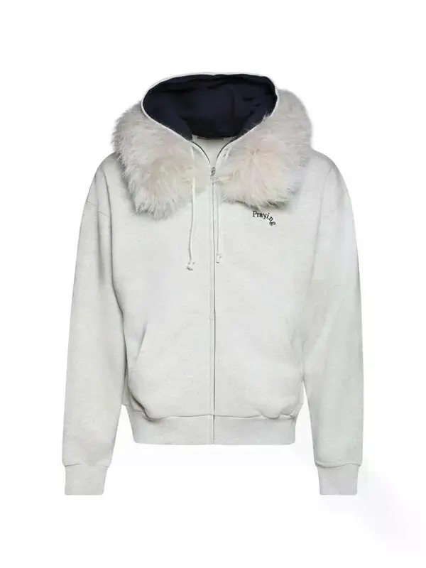 PRAYING Faux-fur Trim Hoodie - Grey