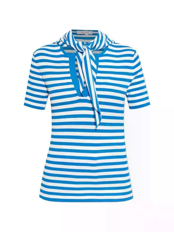 Max Mara Striped Tie-neck T-shirt - Blue