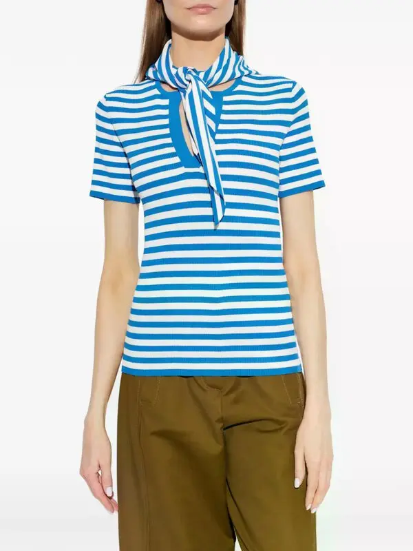Max Mara Striped Tie-neck T-shirt