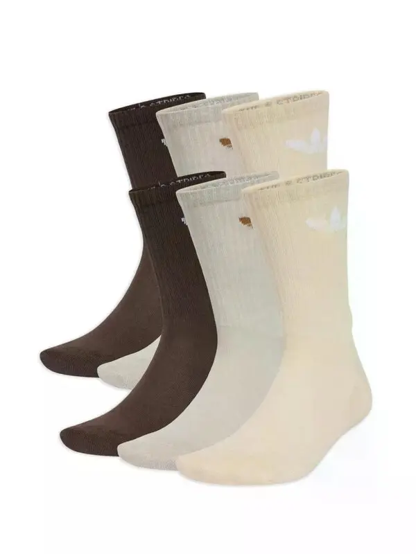 Adidas Trefoil-logo Ribbed Socks Set Of Three - Neutrals