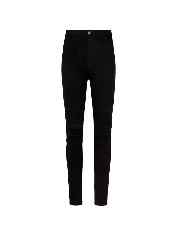 Roberto Cavalli Biker-style Ribbed-panel Jeans - Black