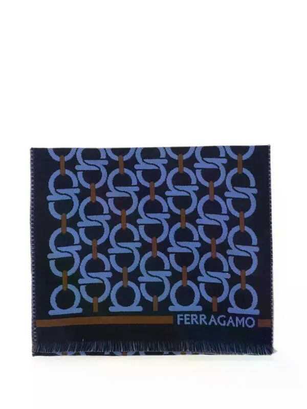 FERRAGAMO Gancini-pattern Fringed Scarf