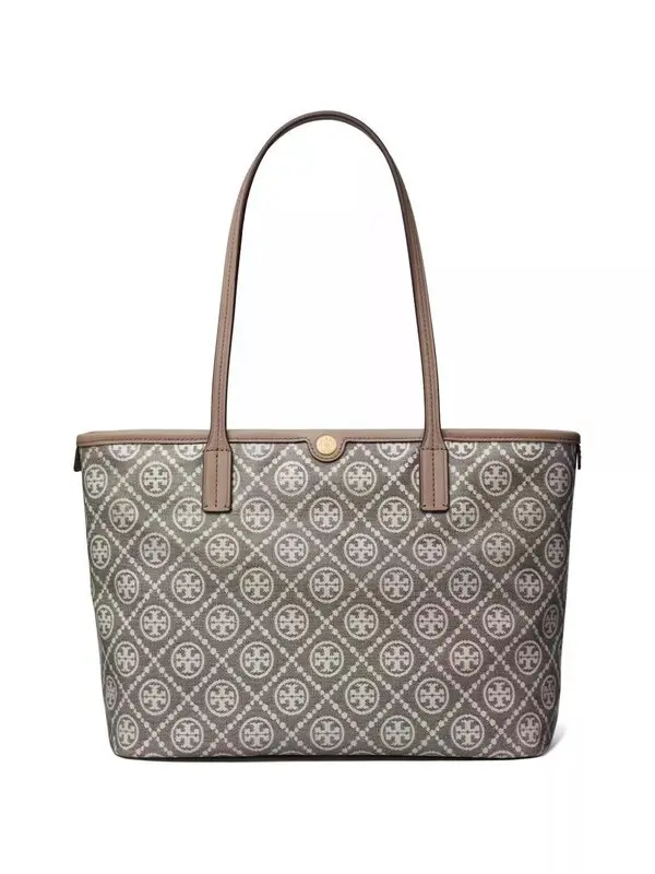 Tory Burch T Monogram Coated Jacquard Small Zip Tote Bag - Grey