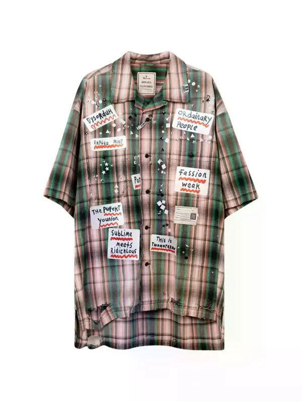 Mihara Yasuhiro Check-pattern Sticker-detailing Shirt