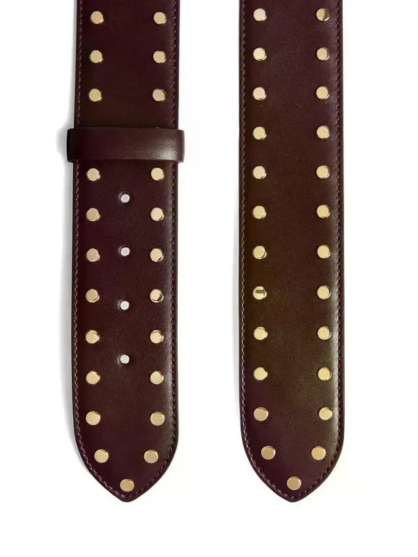 Khaite Theo Waist Belt In Bordeaux Leather With Gold Studs - Red