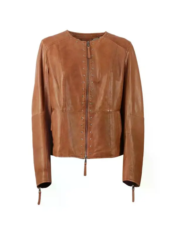 BULLY Stud-embellished Leather Jacket - Brown