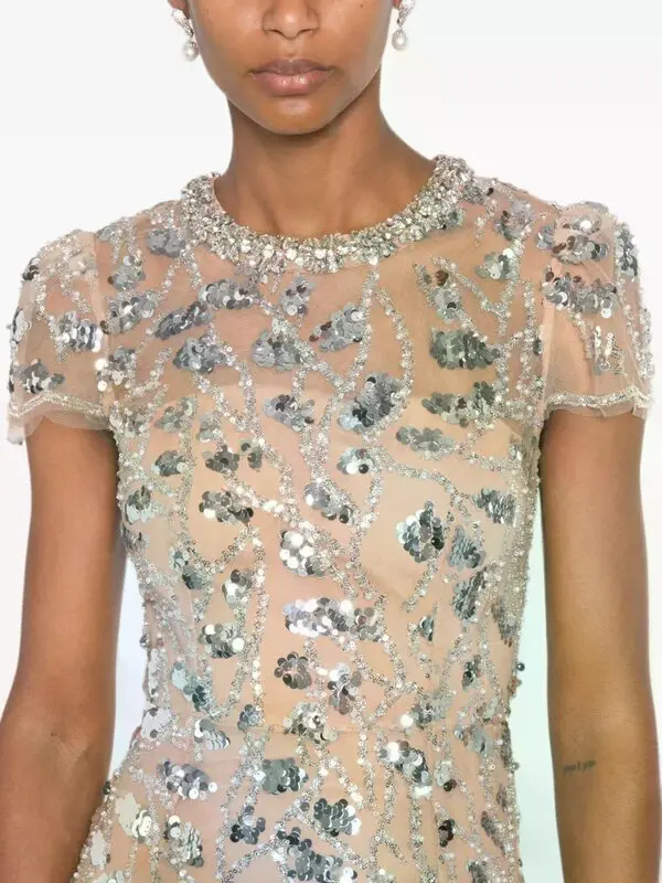 SELF-PORTRAIT Sequin-embellished Midi Dress With Crystal Neckline