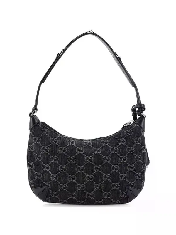 Gucci Horsebit Slim Gg Denim Shoulder Bag With Leather Accents - Black