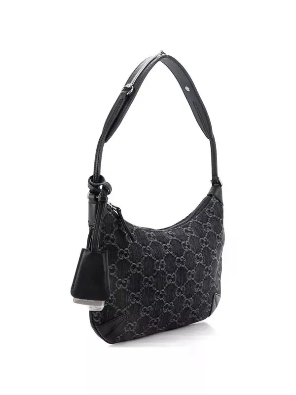 Gucci Horsebit Slim Gg Denim Shoulder Bag With Leather Accents