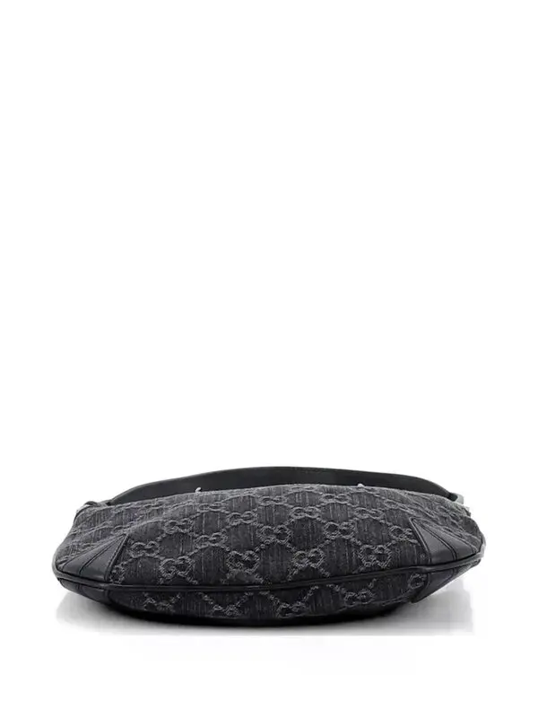 Gucci Horsebit Slim Gg Denim Shoulder Bag With Leather Accents