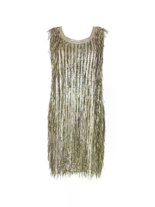 DESA 1972 Sleeveless Metallic Dress With Fringe Detail - Gold