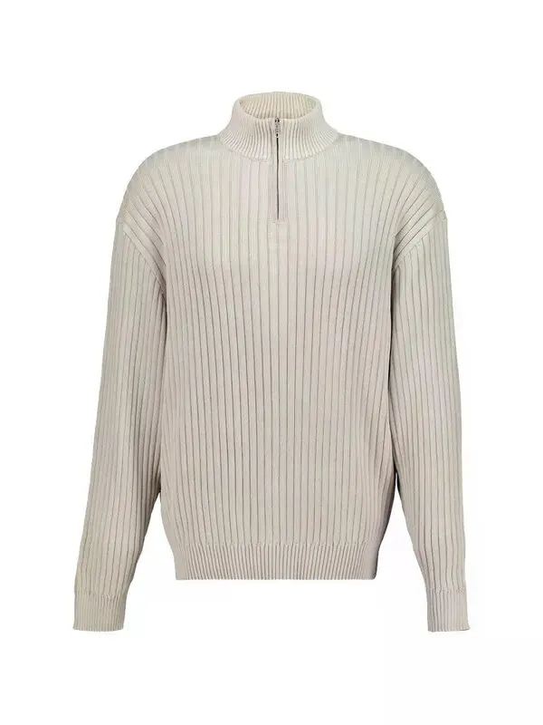 Balenciaga Ribbed Knit Logo Print Quarter-zip Sweater