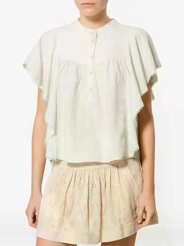 MARANT ETOILE Ruffled-sleeve Pom-pom Trim Blouse