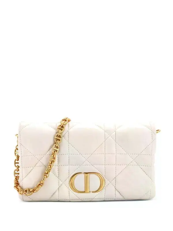 Dior Caro Flap Pouch With Chain - White