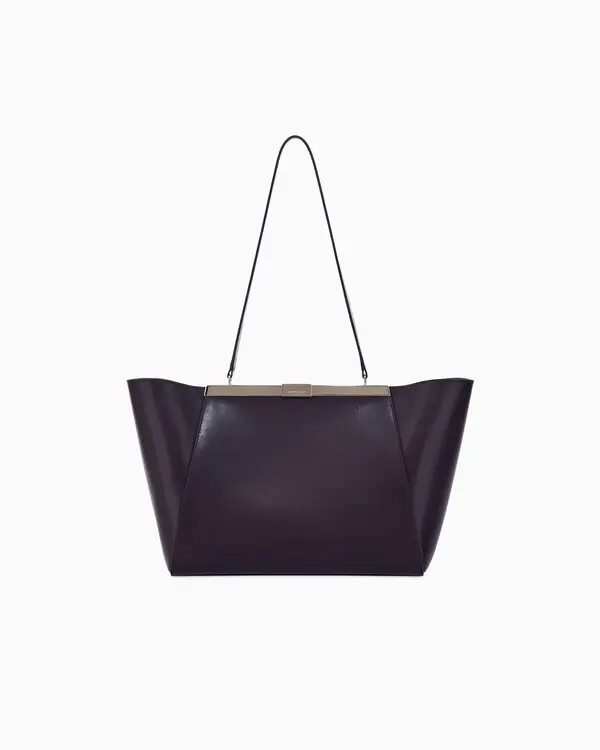 Giorgio Armani Leather Shoulder Bag With Split Leather Lining - Brown