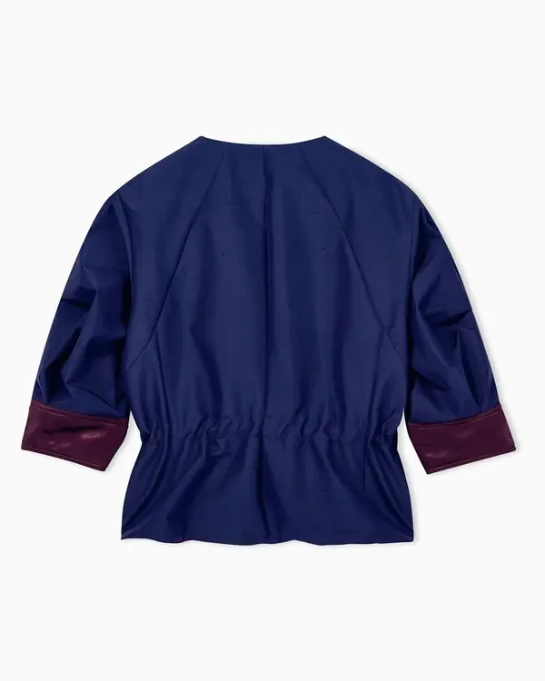 Giorgio Armani Silk Shantung Cropped Caban Coat With Drawstring