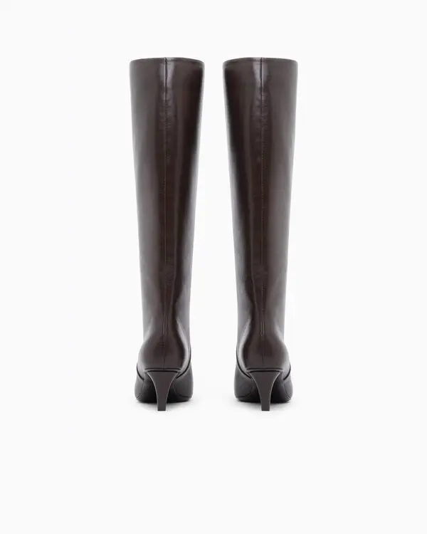 Giorgio Armani Knee High Boots In Leather - Brown